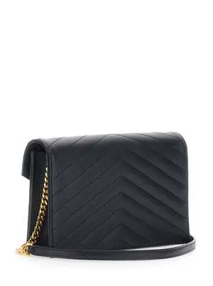 Saint Laurent Cassandre Envelope Clutch With Chain Strap - Black