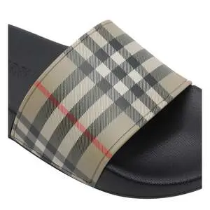 Burberry All-over Logo Check Print Fabric Sliders - Cream
