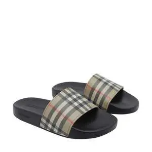 Burberry All-over Logo Check Print Fabric Sliders - Cream