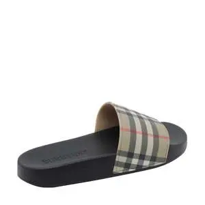 Burberry All-over Logo Check Print Fabric Sliders - Cream