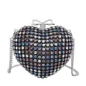 SELF-PORTRAIT Crystal Embellished Heart Clutch With Chain Strap - Multicolor