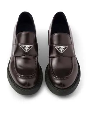 Prada Brushed Leather Loafers With Enamelled Triangle Logo - Multicolor