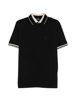 Emporio Armani Logo Cotton Polo Shirt - Black