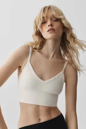 Alo Yoga Seamless Modal Ribbed Delight Bralette Bra - Ivory