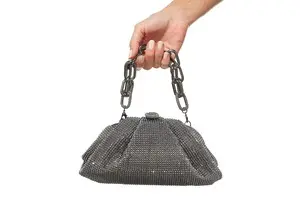 Judith Leiber Gemma Crystal Clutch With Chain Handle - Gray