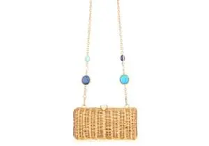 Judith Leiber Poppy Basket Wicker Handbag With Semi-precious Stones