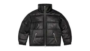DENIM TEARS Embossed Leather Wreath Puffer Jacket - Black