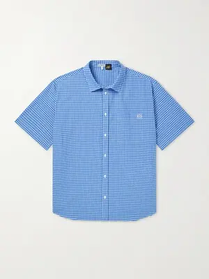 Loewe Paula's Ibiza Logo-embroidered Checked Cotton-poplin Shirt - Blue