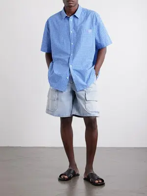 Loewe Paula's Ibiza Logo-embroidered Checked Cotton-poplin Shirt - Blue