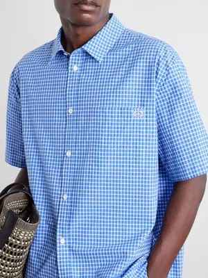 Loewe Paula's Ibiza Logo-embroidered Checked Cotton-poplin Shirt - Blue