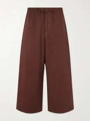 Loewe Paula's Ibiza Wide-leg Anagram-embroidered Cotton Drawstring Trousers - Brown