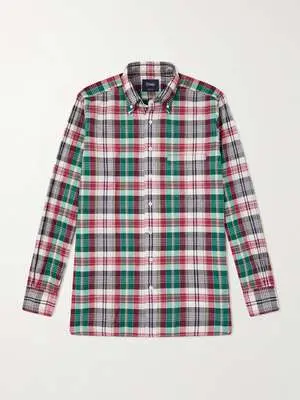 DRAKE'S Button-down Collar Checked Cotton Shirt - Multi