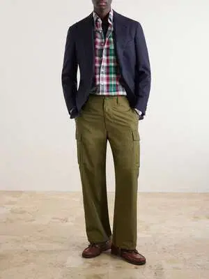 DRAKE'S Button-down Collar Checked Cotton Shirt
