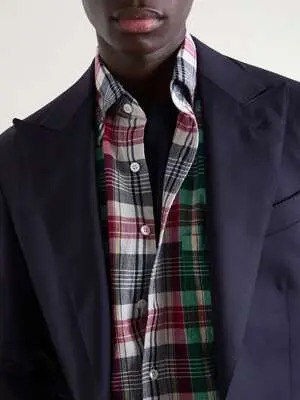 DRAKE'S Button-down Collar Checked Cotton Shirt