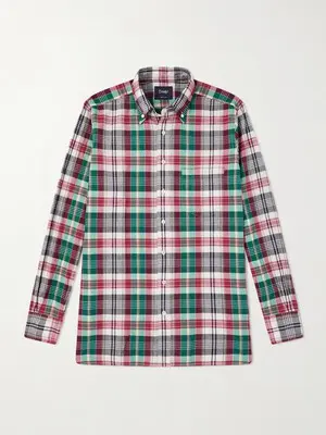 DRAKE'S Button-down Collar Checked Cotton Shirt - Multi