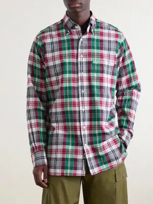 DRAKE'S Button-down Collar Checked Cotton Shirt - Multi