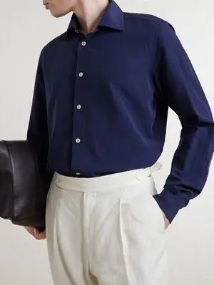 Eleventy Lyocell, Linen And Cotton-blend Shirt