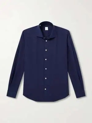 Eleventy Lyocell, Linen And Cotton-blend Shirt - Navy