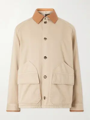 Loewe Leather-trimmed Cotton-twill Blouson Jacket - Neutrals