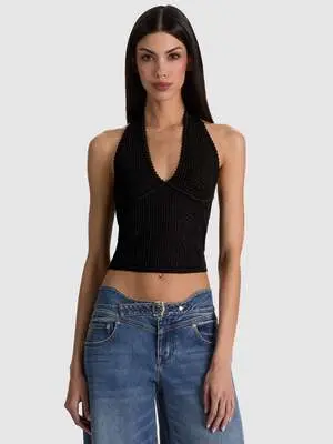 Alice + Olivia Pearl Pointelle Halter Black