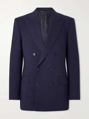TOM FORD Atticus Double-breasted Wool And Mohair-blend Blazer - Navy