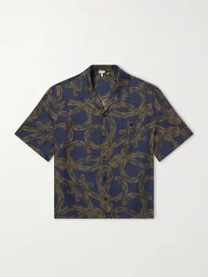 Loewe Paula's Ibiza Convertible-collar Printed Silk-satin Shirt - Blue