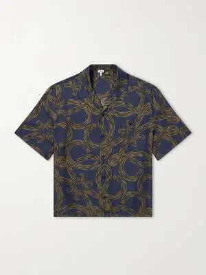 Loewe Paula's Ibiza Convertible-collar Printed Silk-satin Shirt - Navy