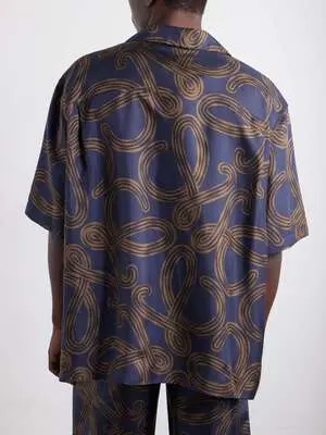 Loewe Paula's Ibiza Convertible-collar Printed Silk-satin Shirt - Navy