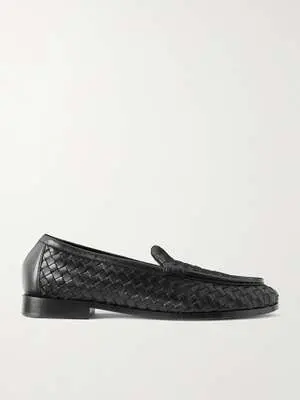 Bottega Veneta Silenzio Intrecciato Leather Loafers - Black