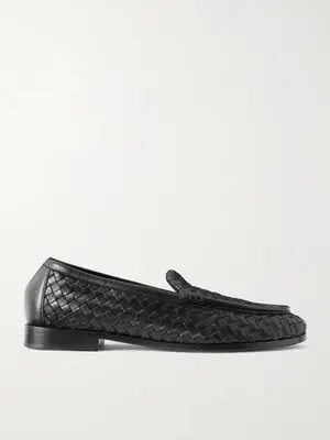 Bottega Veneta Silenzio Intrecciato Leather Loafers - Black