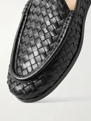 Bottega Veneta Silenzio Intrecciato Leather Loafers - Black