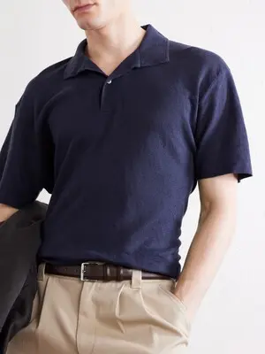 Sunspel Linen-piqué Polo Shirt - Blue