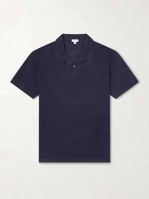 Sunspel Linen-piqué Polo Shirt - Navy