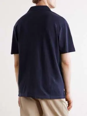 Sunspel Linen-piqué Polo Shirt - Navy