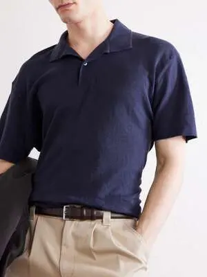 Sunspel Linen-piqué Polo Shirt - Navy