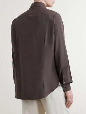 Eleventy Lyocell, Linen And Cotton-blend Shirt