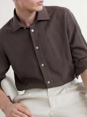 Eleventy Lyocell, Linen And Cotton-blend Shirt