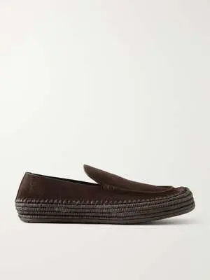 Loewe Paula's Ibiza Rio Raffia-trimmed Suede Loafers