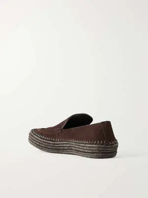 Loewe Paula's Ibiza Rio Raffia-trimmed Suede Loafers