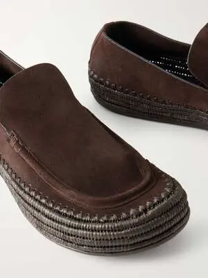 Loewe Paula's Ibiza Rio Raffia-trimmed Suede Loafers