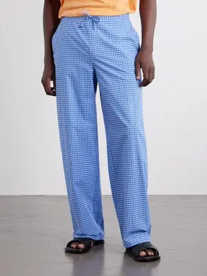 Loewe Checked Cotton Poplin Trousers - Blue