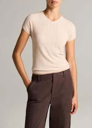 Vince Pointelle Wool Short-sleeve Sweater - Blush Cloud