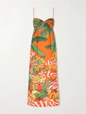 Farm Rio Fruit Trolley Printed Cotton Midi Dress