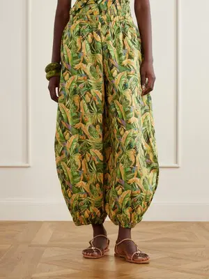 Farm Rio Parrot Printed Balloon Cotton Pants - Green