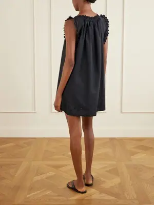 DÔEN Nessie Broderie Anglaise Organic Cotton Mini Dress - Black