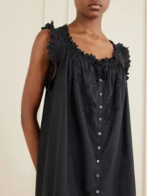 DÔEN Nessie Broderie Anglaise Organic Cotton Mini Dress - Black