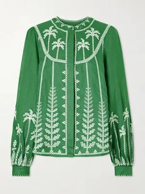 Farm Rio Embroidered Linen Blouse