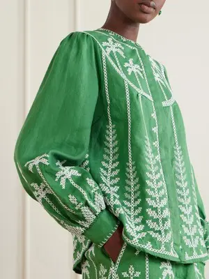 Farm Rio Embroidered Linen Blouse