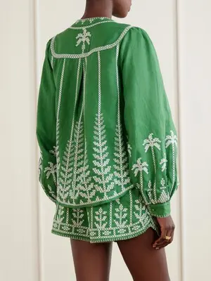 Farm Rio Embroidered Linen Blouse