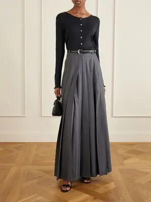 SELF-PORTRAIT Belted Pleated Maxi Skirt
